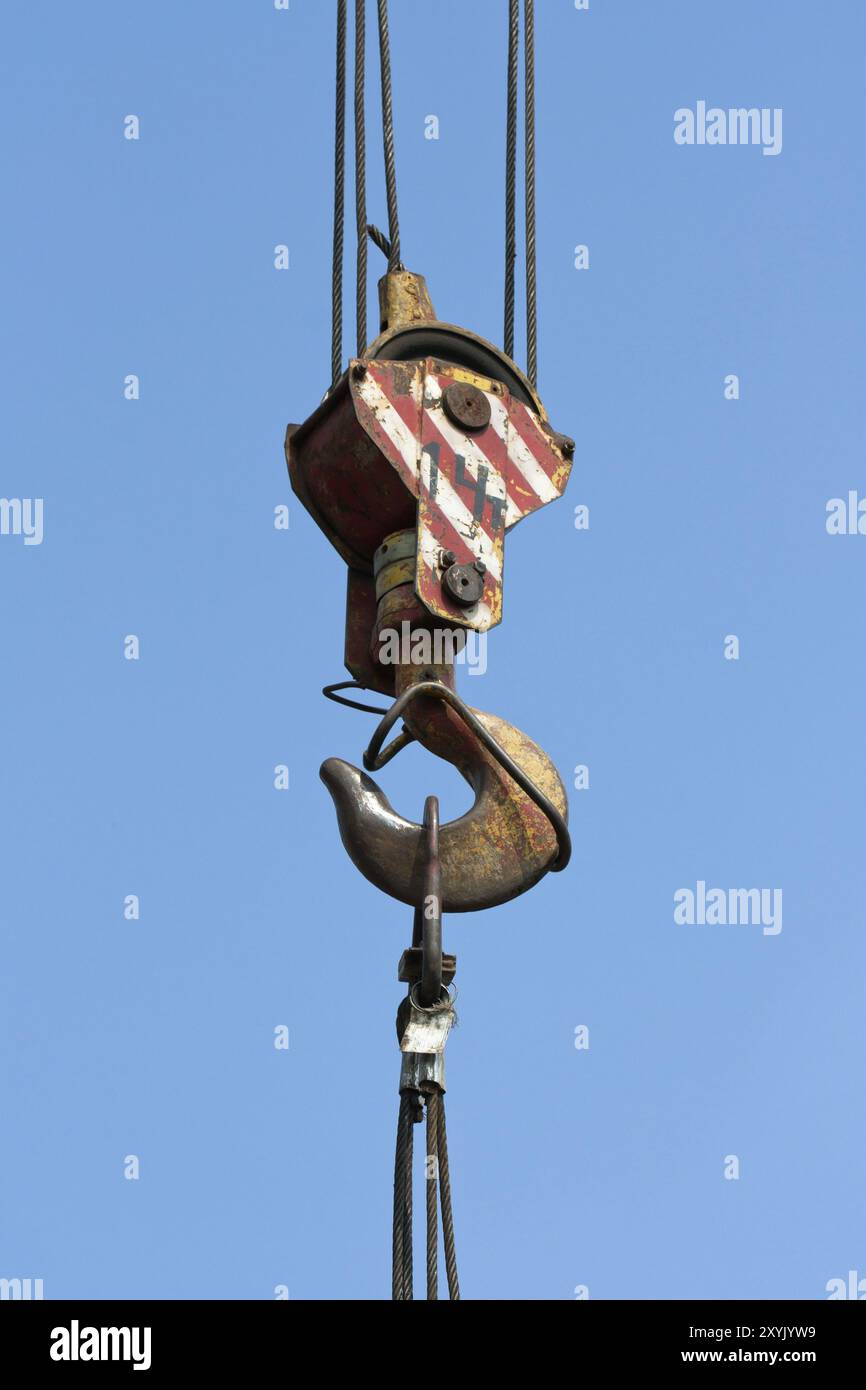 Tower crane with steel hook building metal construction Stock Photo - Alamy