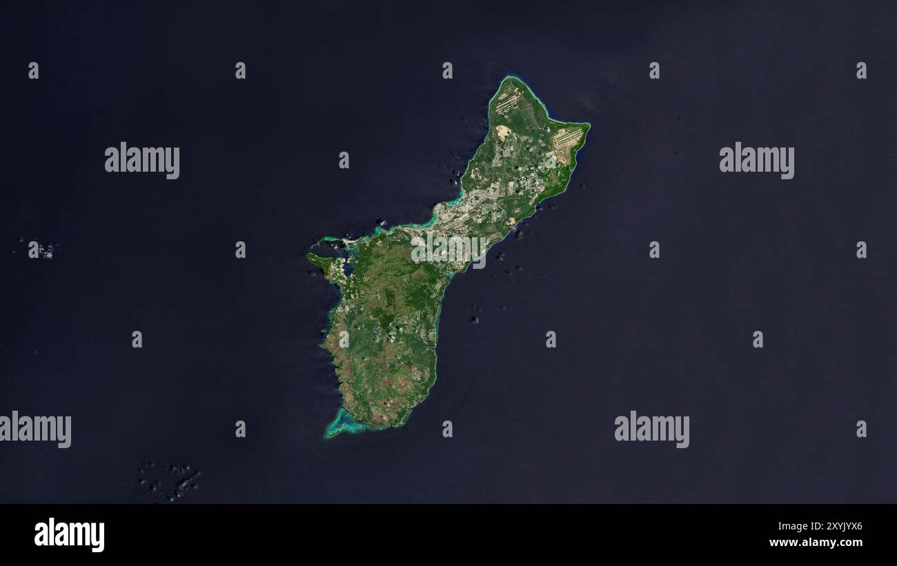 Guam Island in the Philippine Sea on a satellite image taken in March ...