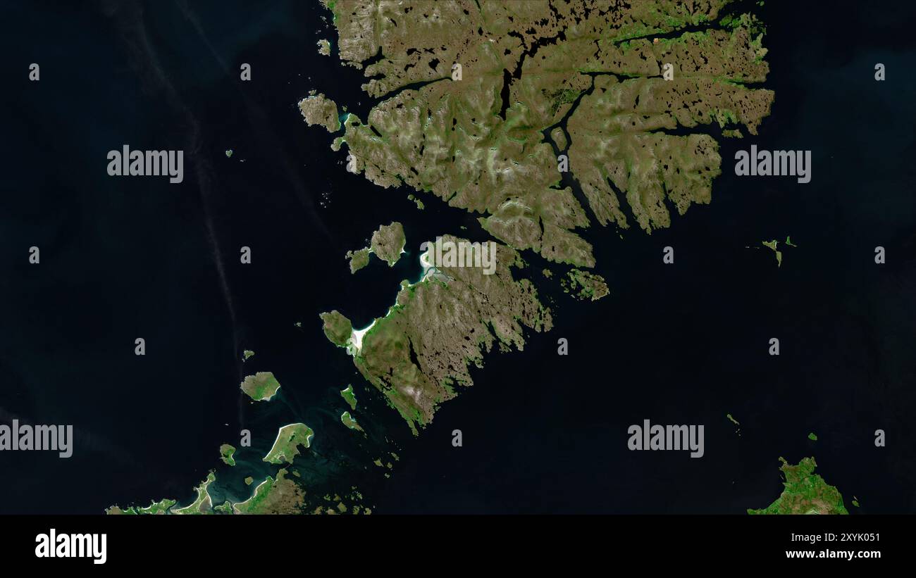 Harris Island in the North Atlantic Ocean on a satellite image taken in ...