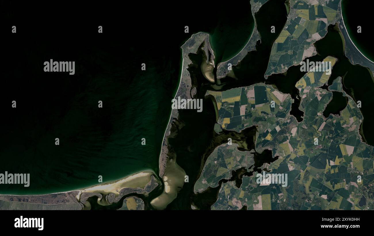 Hiddensee Island in the Baltic Sea on a satellite image taken in June 5 ...