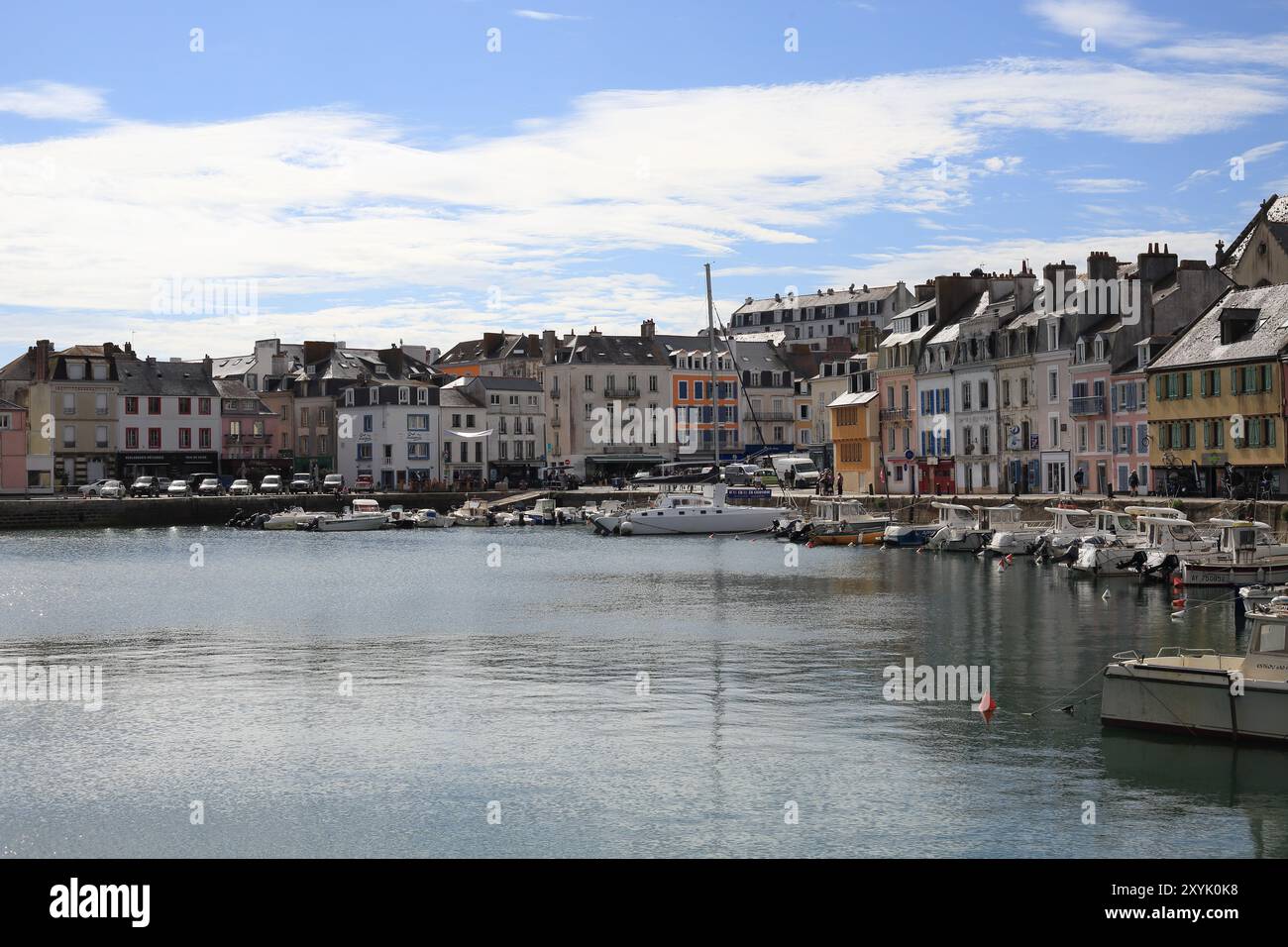 Colourful buildings and harbour from Quai Jacques le Blanc, Le Palais ...