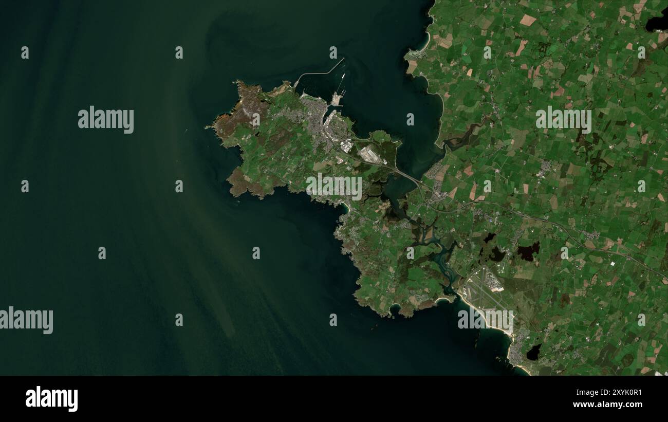 Holy Island in the Irish Sea and St. George's Channel on a satellite ...