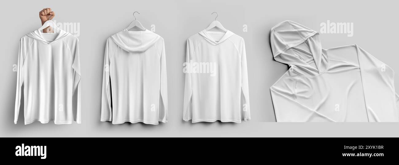 Mockup of white unfolded longsleeve sun protection, hoodie presentation ...