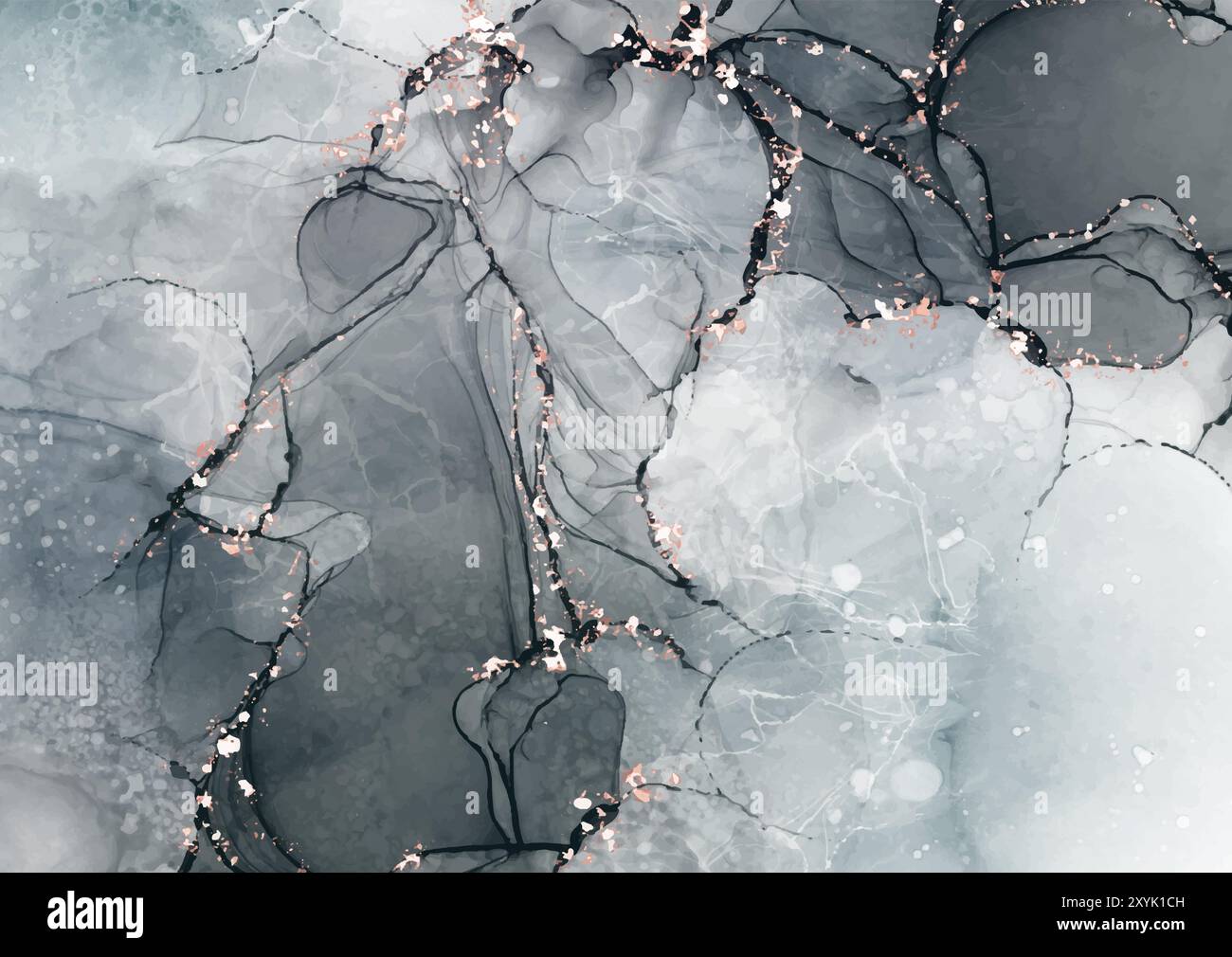 Hand painted grey alcohol ink background with rose gold glitter ...