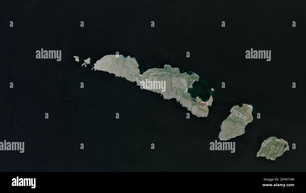 Inishmore Island in the North Atlantic Ocean on a satellite image taken ...