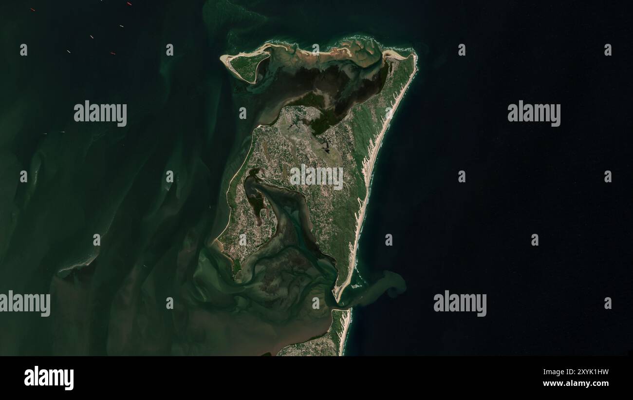 Inhaca Island in the Mozambique Channel on a satellite image taken in ...