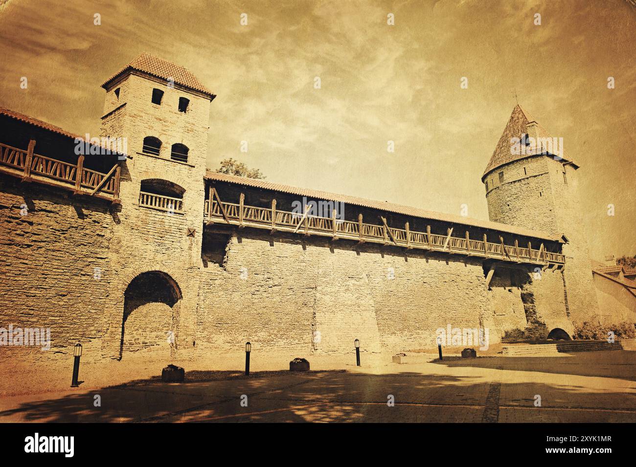 Old photo of fortification towers. Tallinn, Estonia, Europe Stock Photo ...