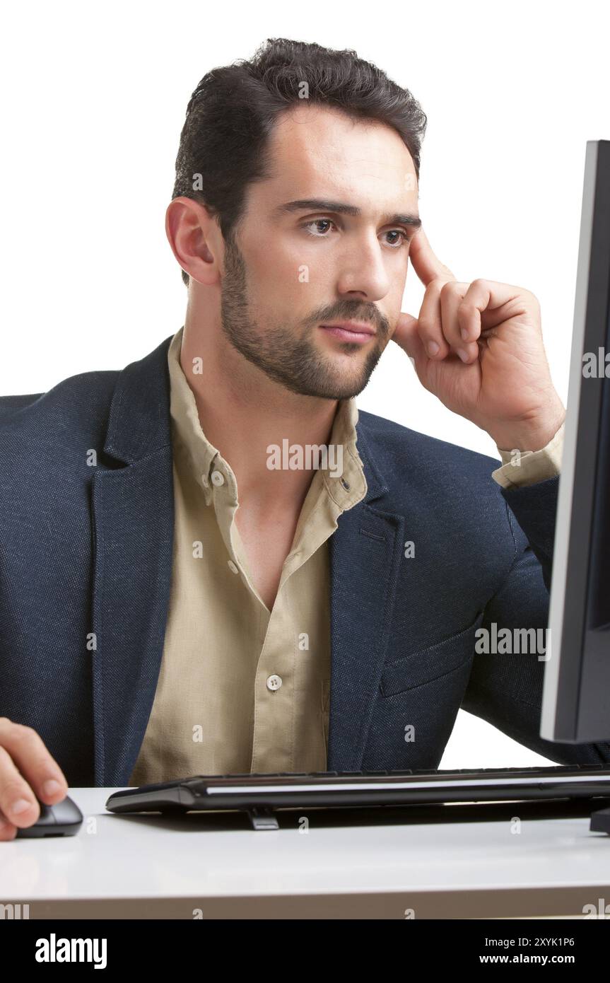 Man computer screen concentrating hi-res stock photography and images ...