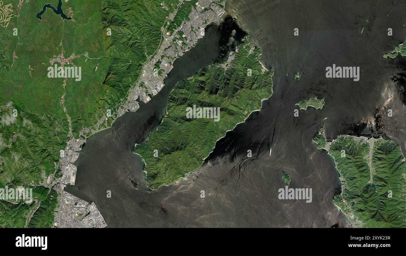 Itsukushima Island in the Seto Naikai or Inland Sea on a satellite ...