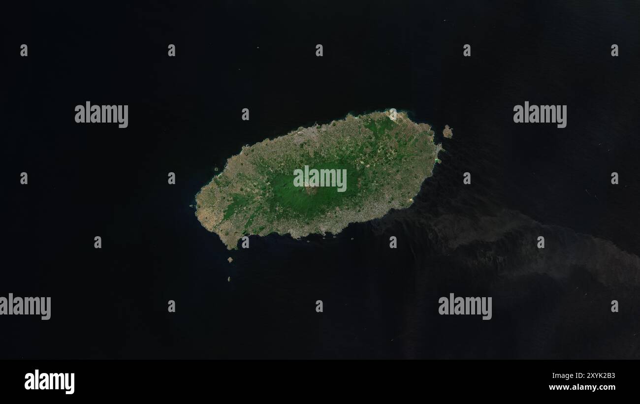 Jeju Island in the Japan Sea on a satellite image taken in May 16, 2024 ...