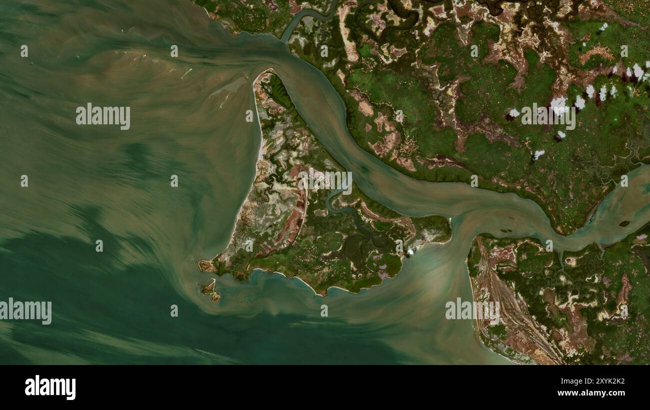 Ilha de Jeta in the North Atlantic Ocean on a satellite image taken in ...