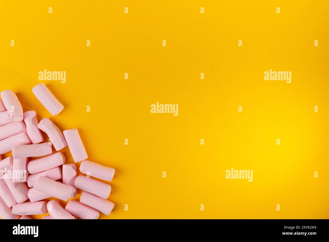 An overhead shot capturing a jumble of marshmallows positioned on the ...