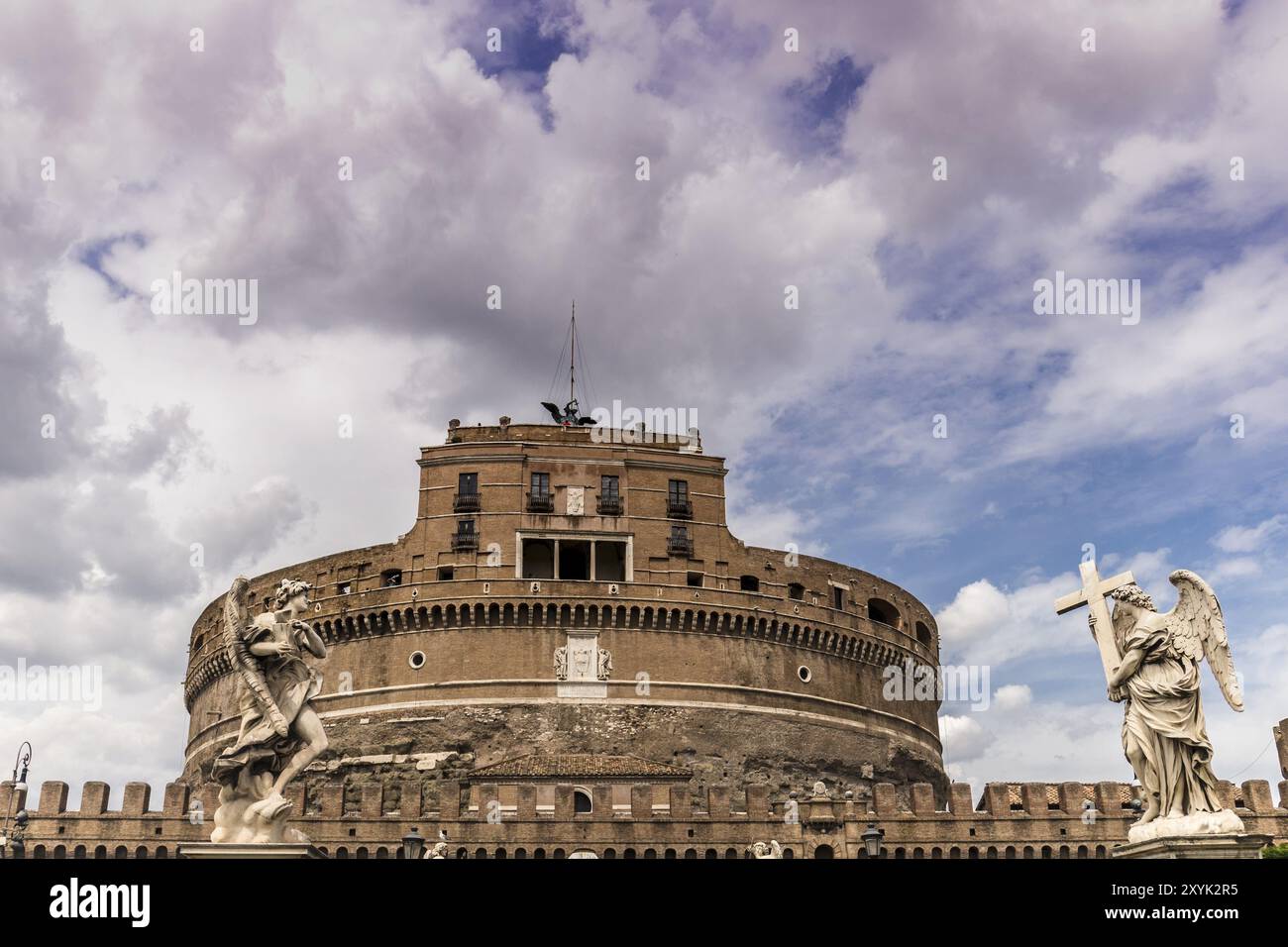 Rome, Italy. Bridge and Castel Sant Angelo and Tiber River. Built by ...