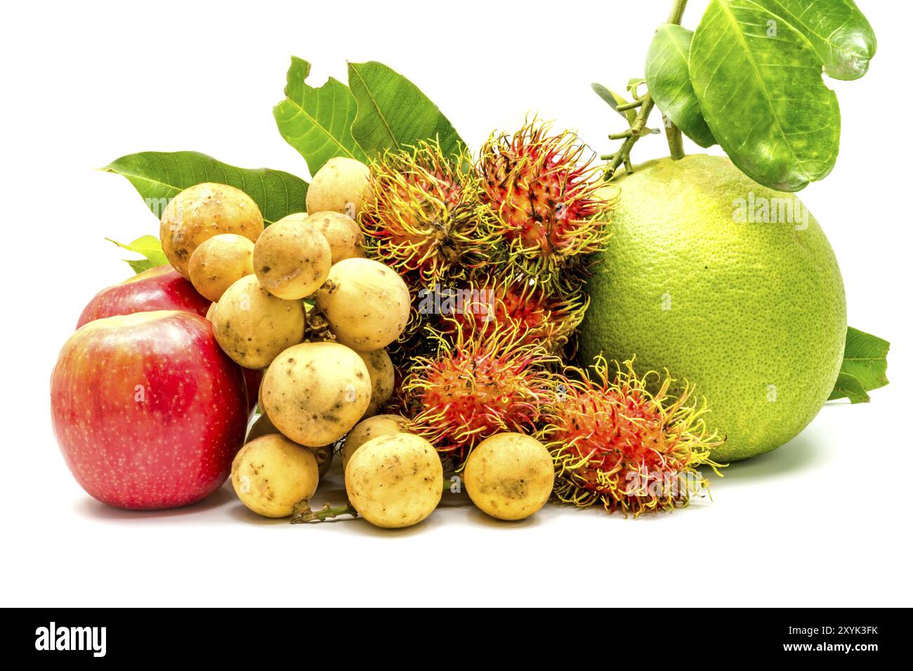 Mixed healthy eating fruits, apples, longkongs, rambutans and pomelo on ...