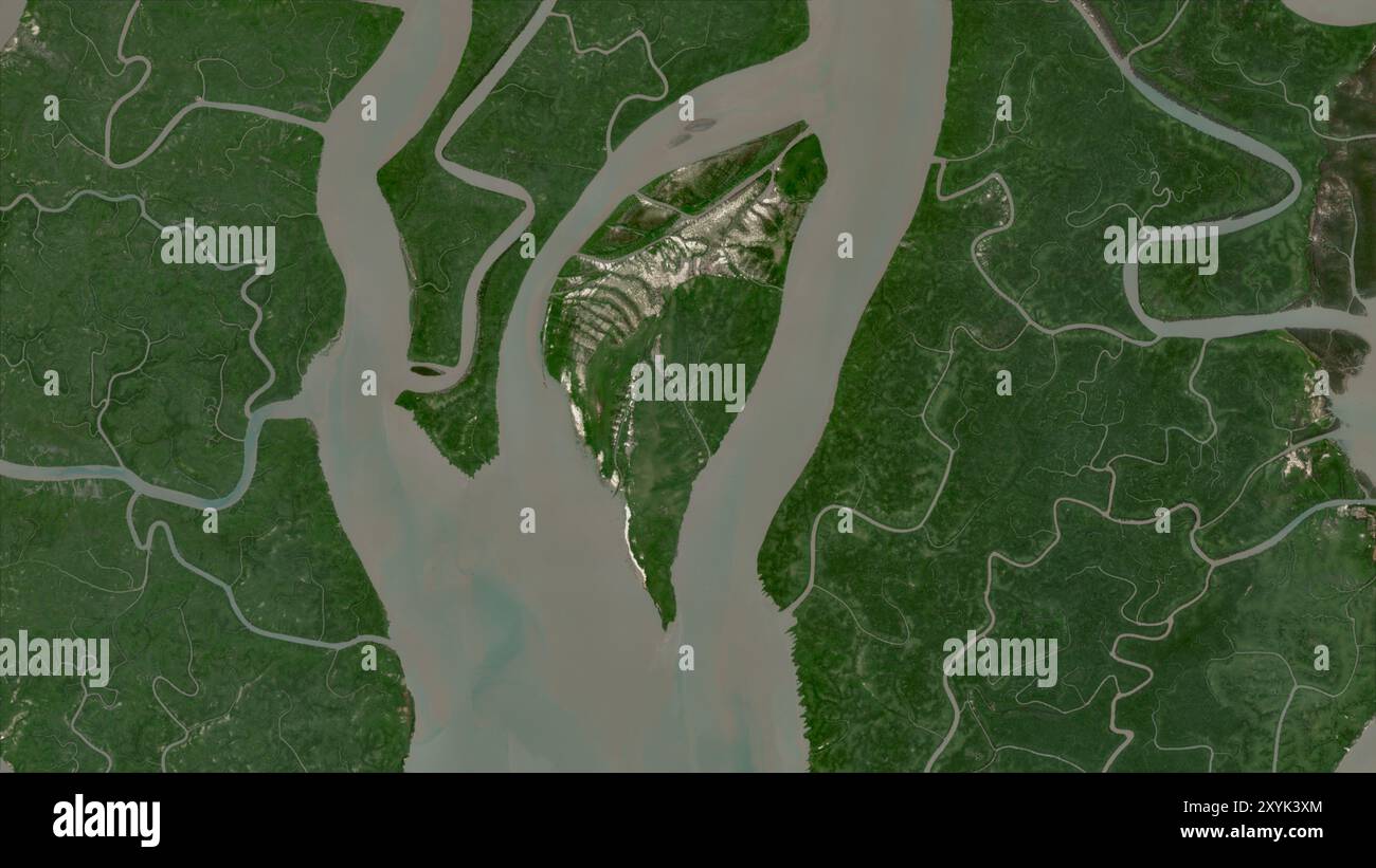 Kalir Char Island in the Bay of Bengal on a satellite image taken in ...