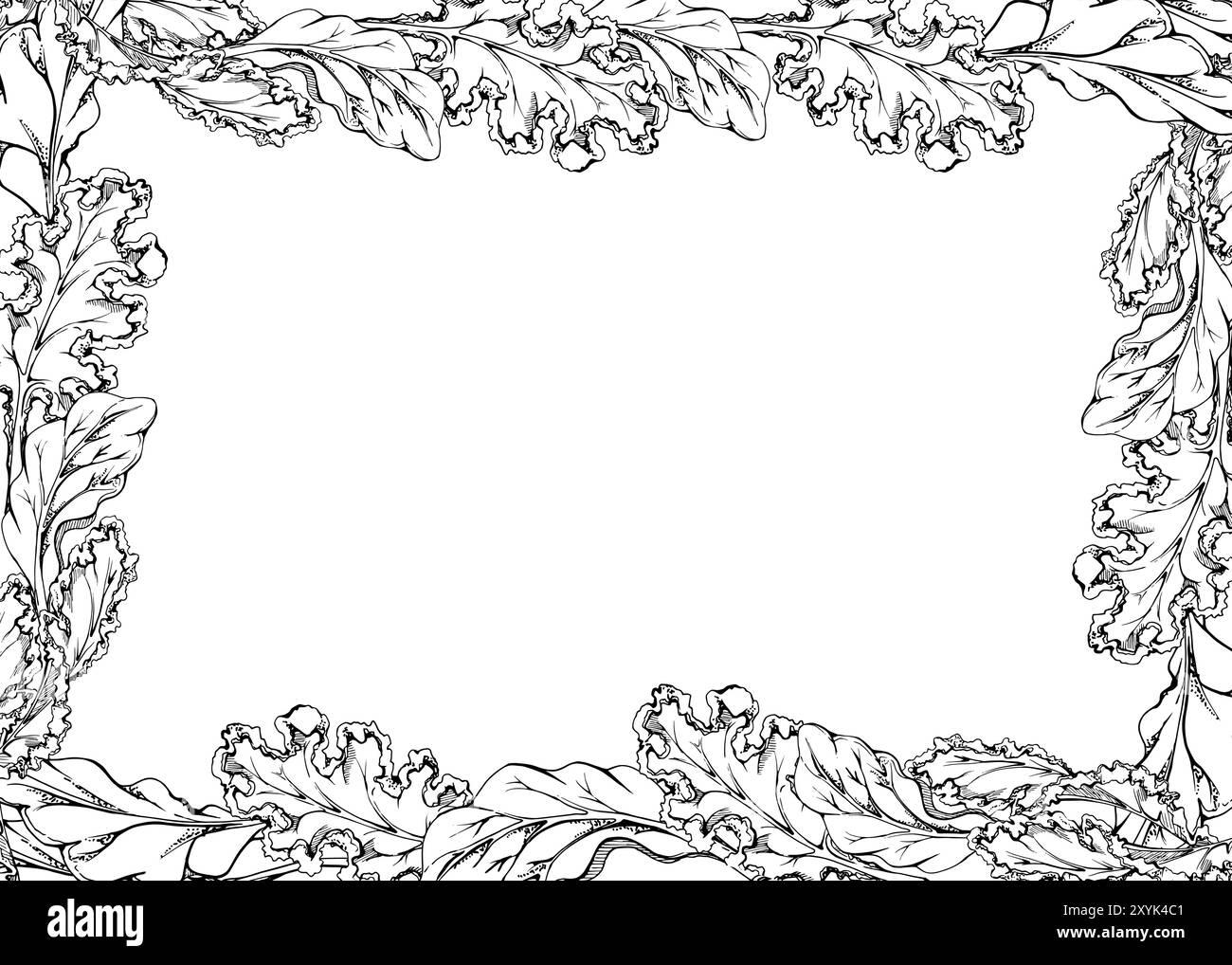 Hand drawn vector ink green salad spinach kale leaf for diet and ...