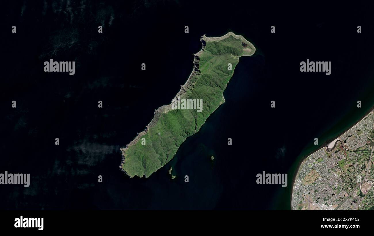 Kapiti Island in the Tasman Sea on a satellite image taken in January ...