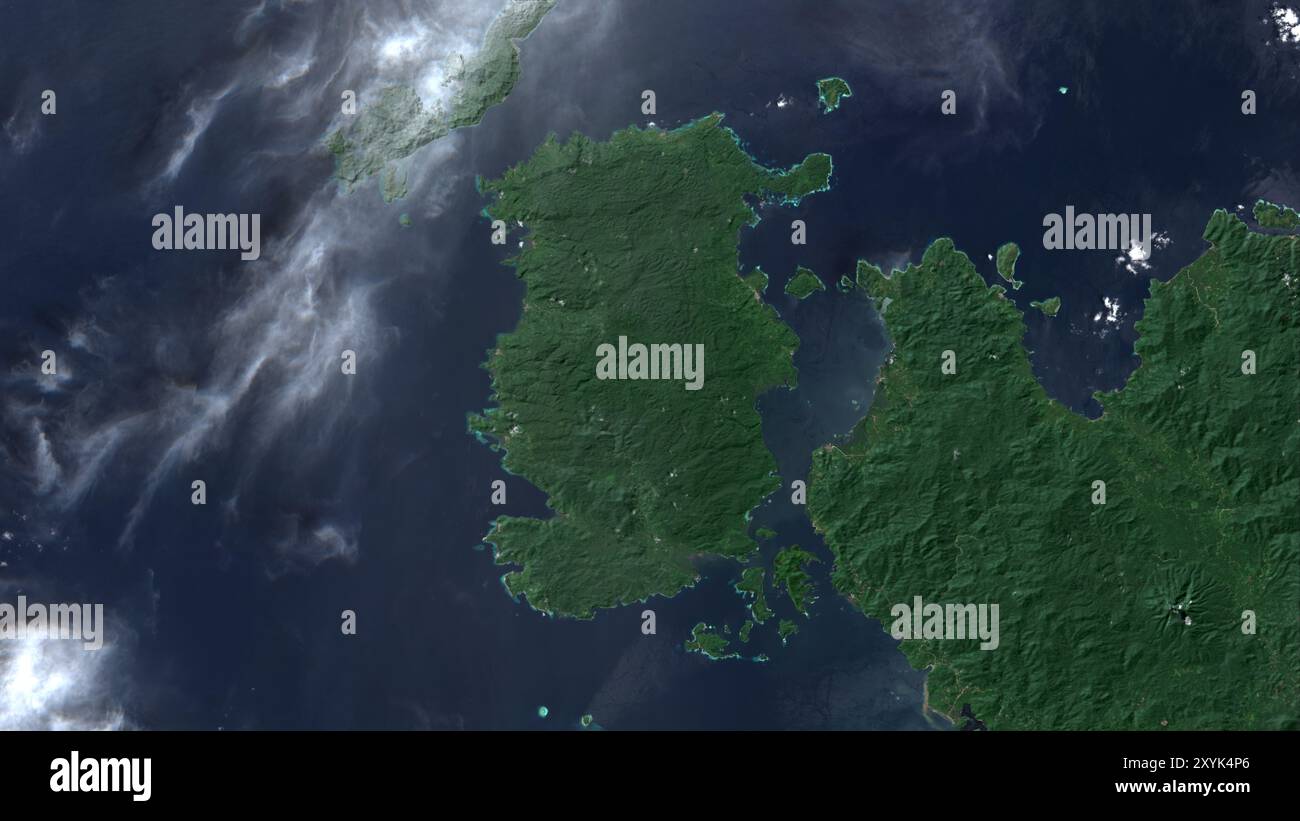 Pulau Kasiruta in the Molukka Sea on a satellite image taken in October ...