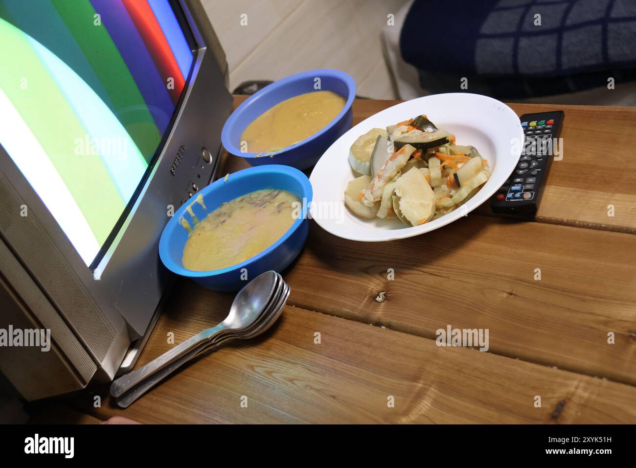 SUMY REGION, UKRAINE - AUGUST 28, 2024 - Food is served in the pre ...