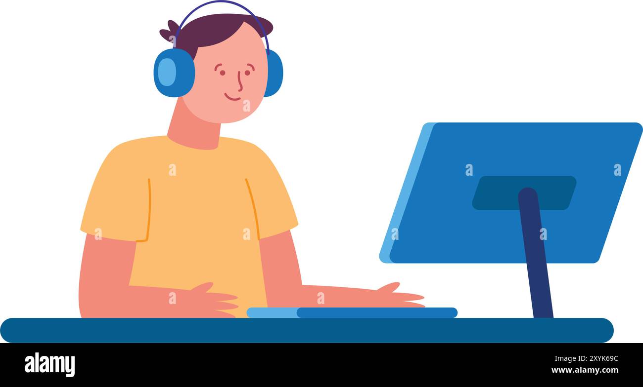 streamer man with computer isolated Stock Vector Image & Art - Alamy