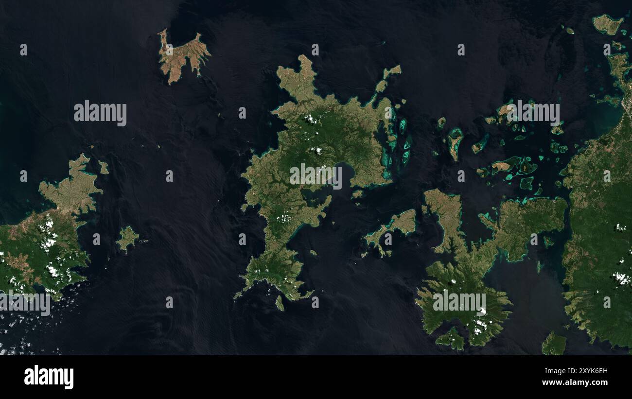Pulau Komodo in the Savu Sea on a satellite image taken in April 29 ...