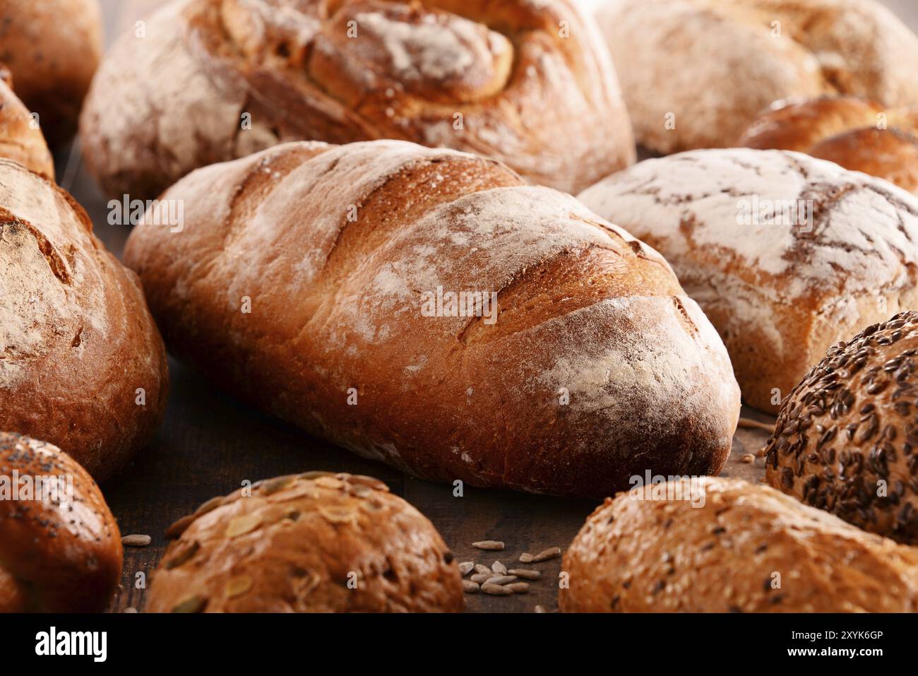 Variety breads arranged on table hi-res stock photography and images ...