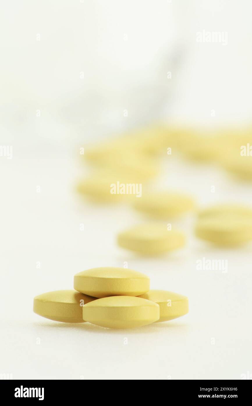 Composition with dietary supplement tablets Stock Photo - Alamy