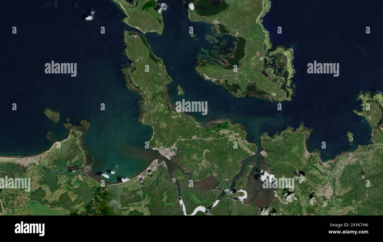 Laoang Island in the Philippine Sea on a satellite image taken in April ...