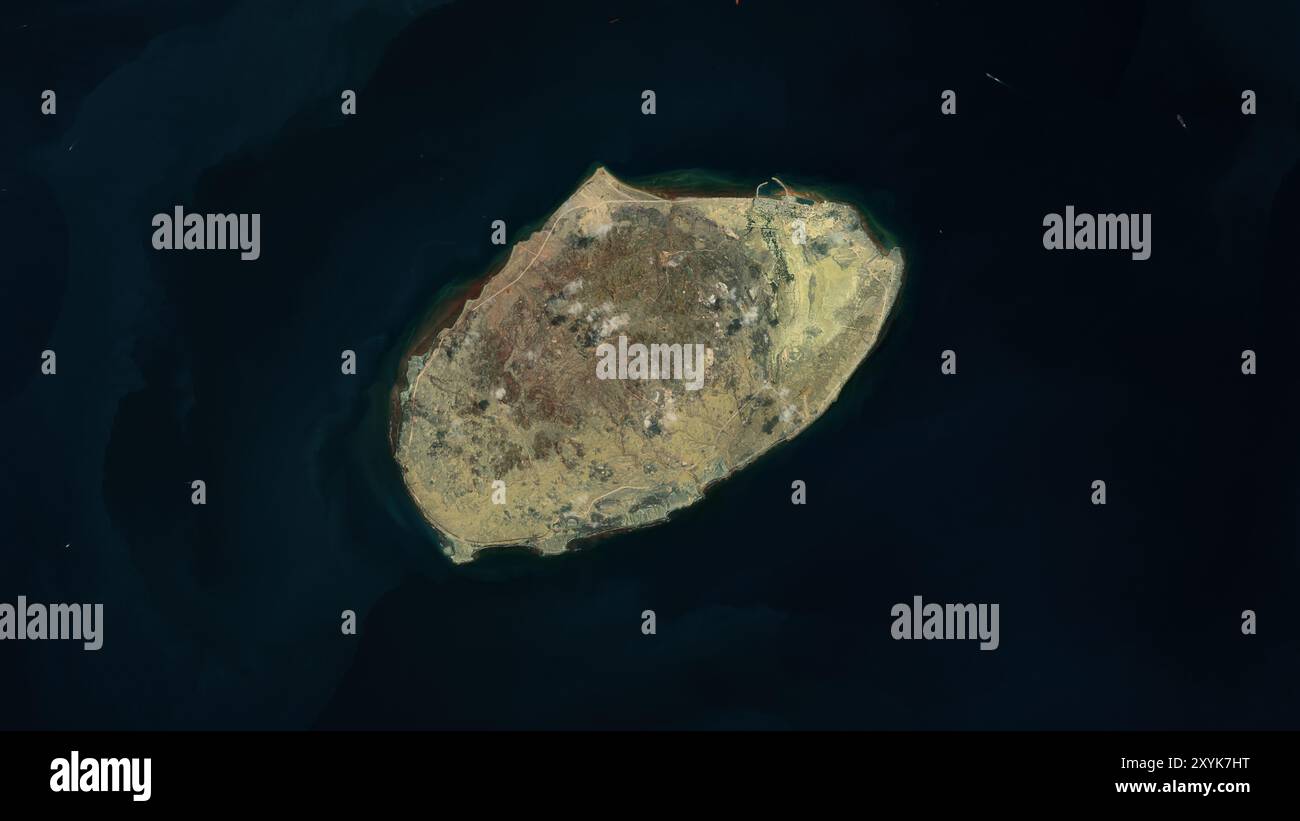 Larak Island in the Persian Gulf on a satellite image taken in December ...