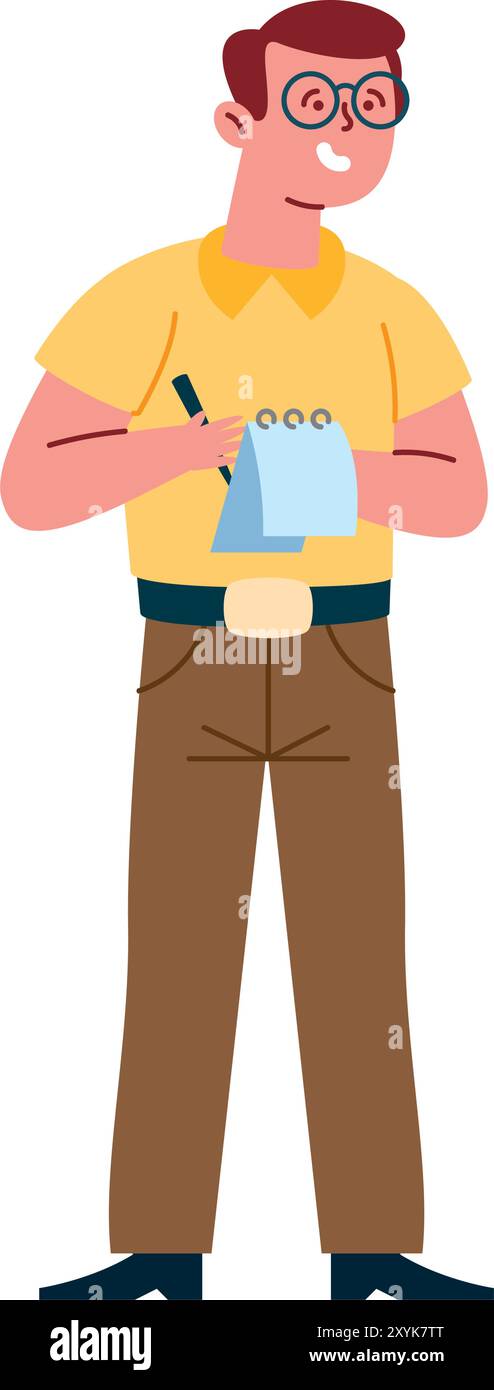 journalist character takes notes in notepad isolated Stock Vector Image ...
