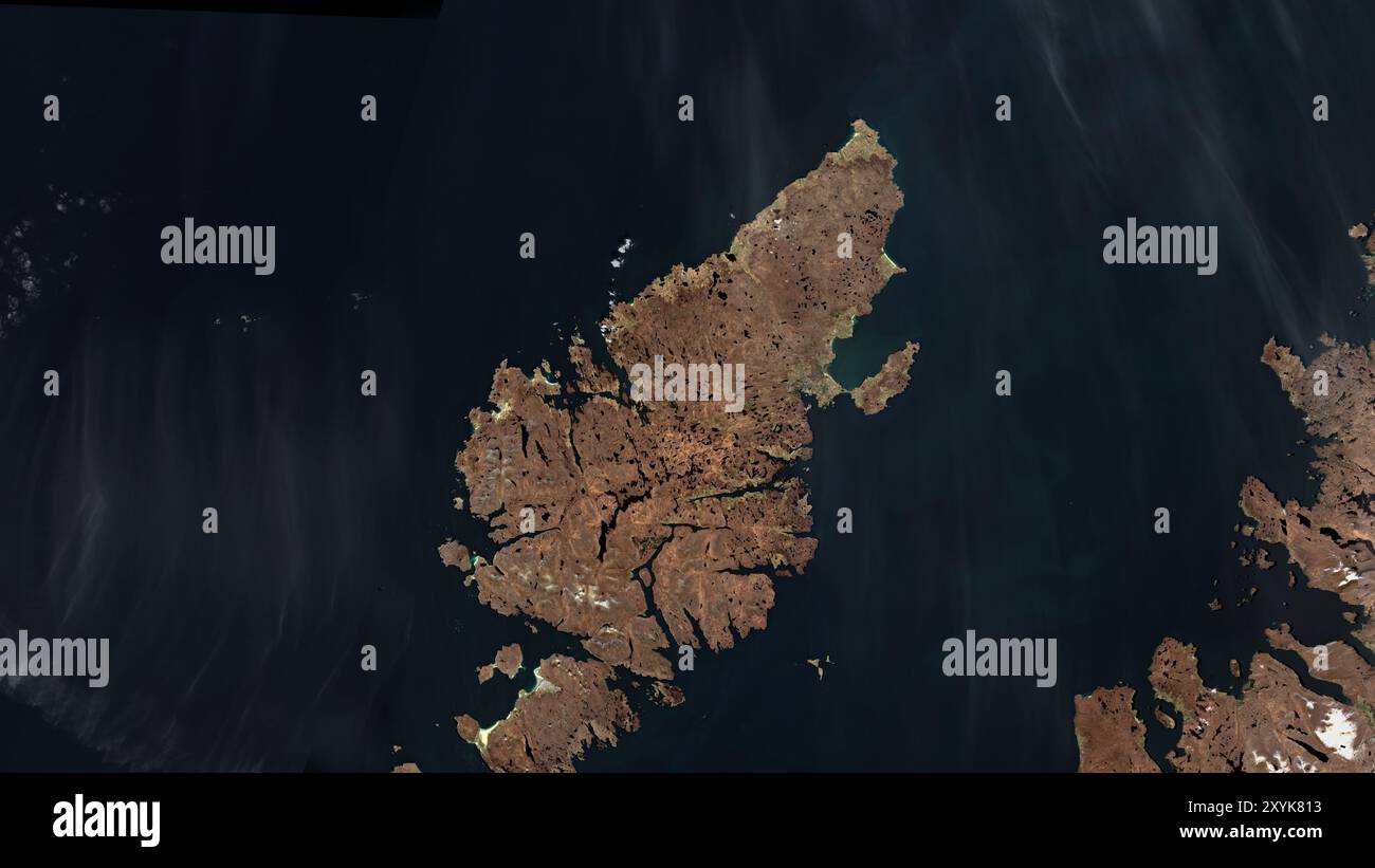 Lewis Island in the North Atlantic Ocean on a satellite image taken in ...