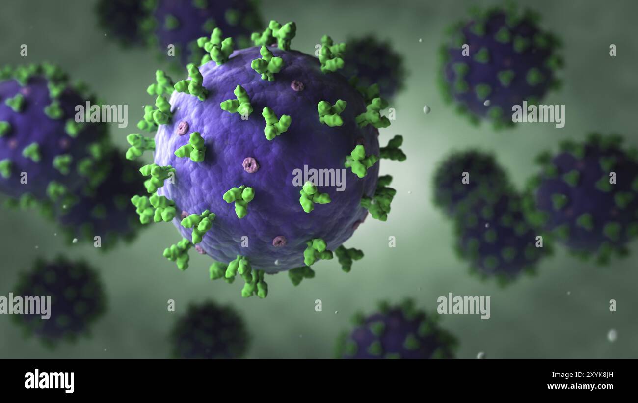 Biomedical illustration of a group of floating lassa virus Stock Photo ...