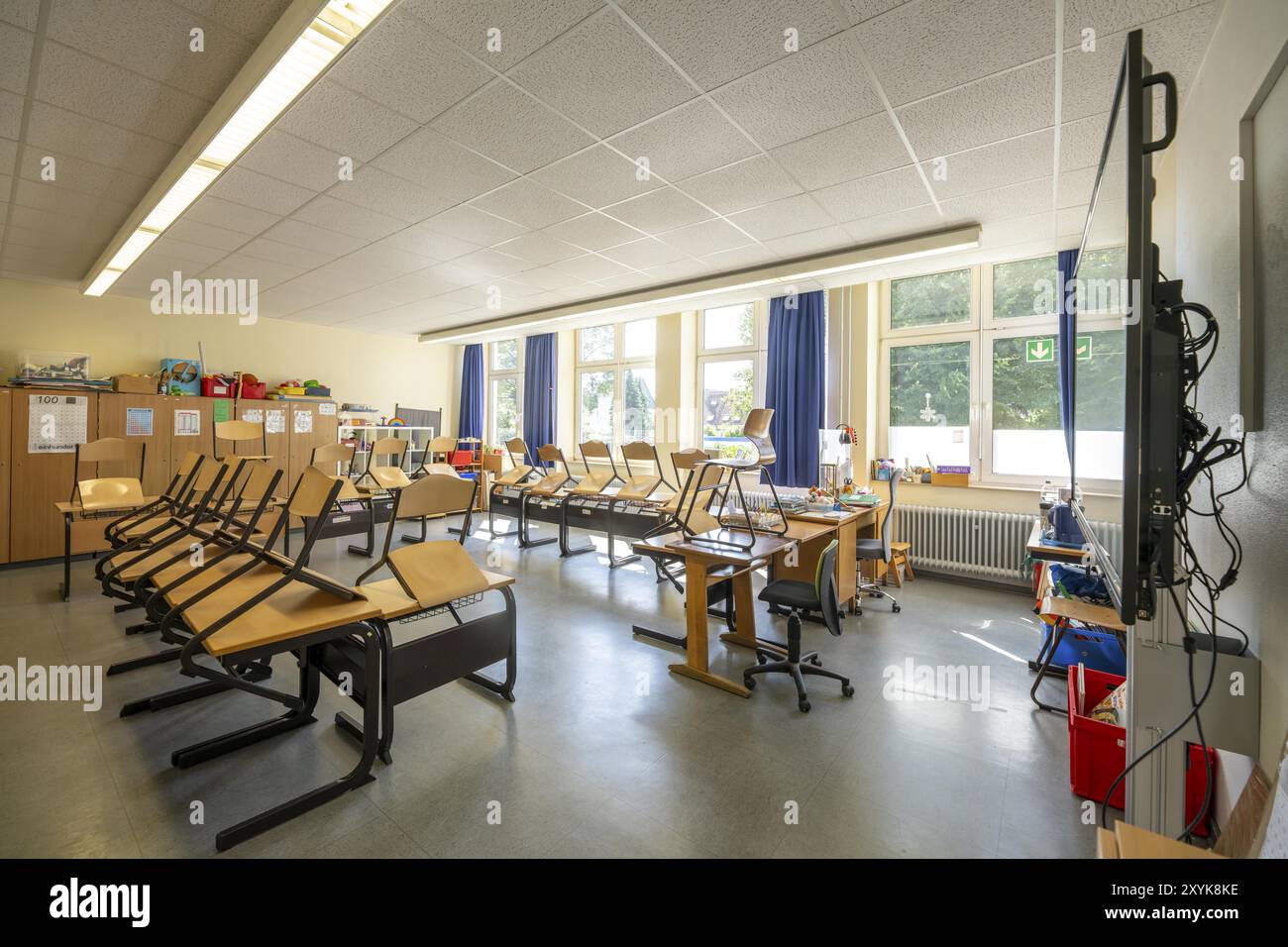 Classroom of a fourth grade, after school, the building is older but in ...