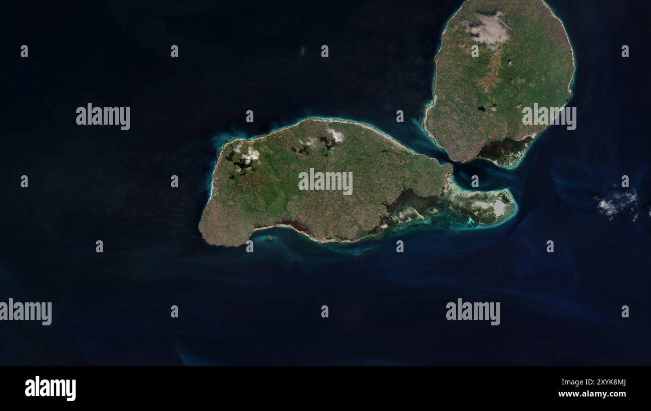 Lugus Island in the Celebes Sea on a satellite image taken in February ...