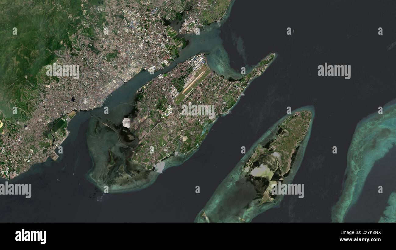 Mactan Island in the Philippine Sea on a satellite image taken in March ...