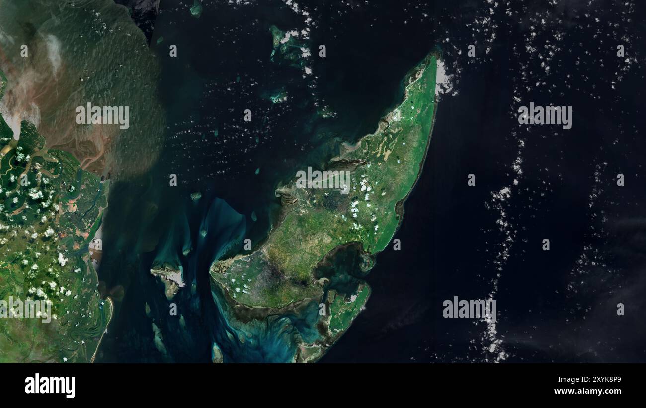Mafia Island in the Indian Ocean on a satellite image taken in January ...