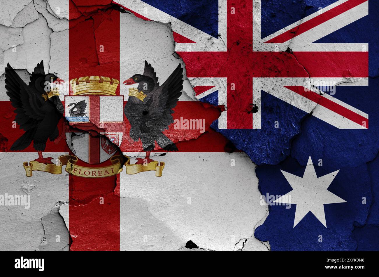 Flags of Perth and Australia painted on cracked wall Stock Photo - Alamy