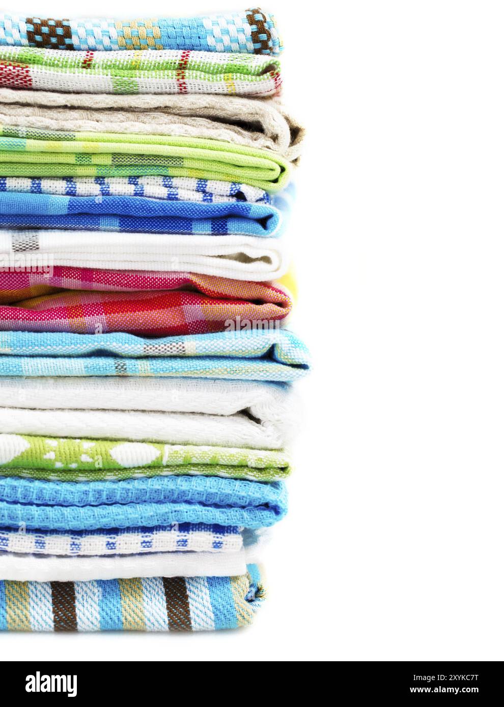 Pile of linen kitchen towels isolated on white background Stock Photo ...