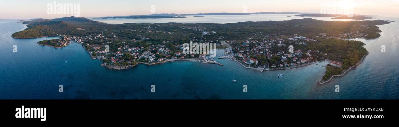 Aerial panoramic view of sunset over Ugljan island, Croatia Stock Photo ...