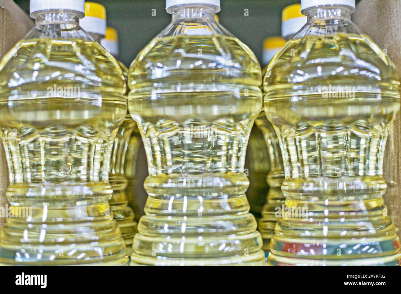 vegetable refined oil in plastic bottles at the supermarket Stock Photo ...
