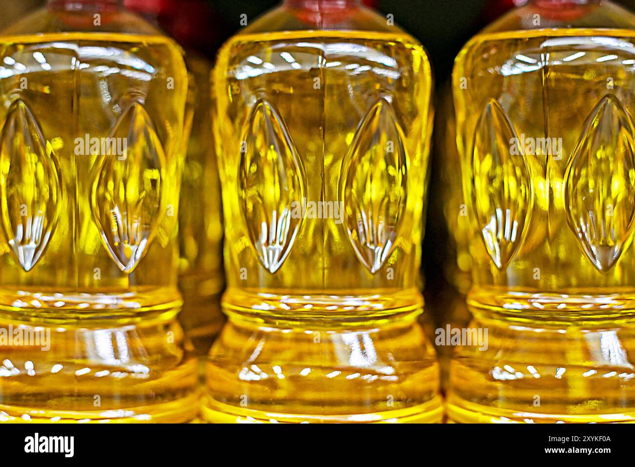 vegetable refined oil in plastic bottles at the supermarket Stock Photo ...