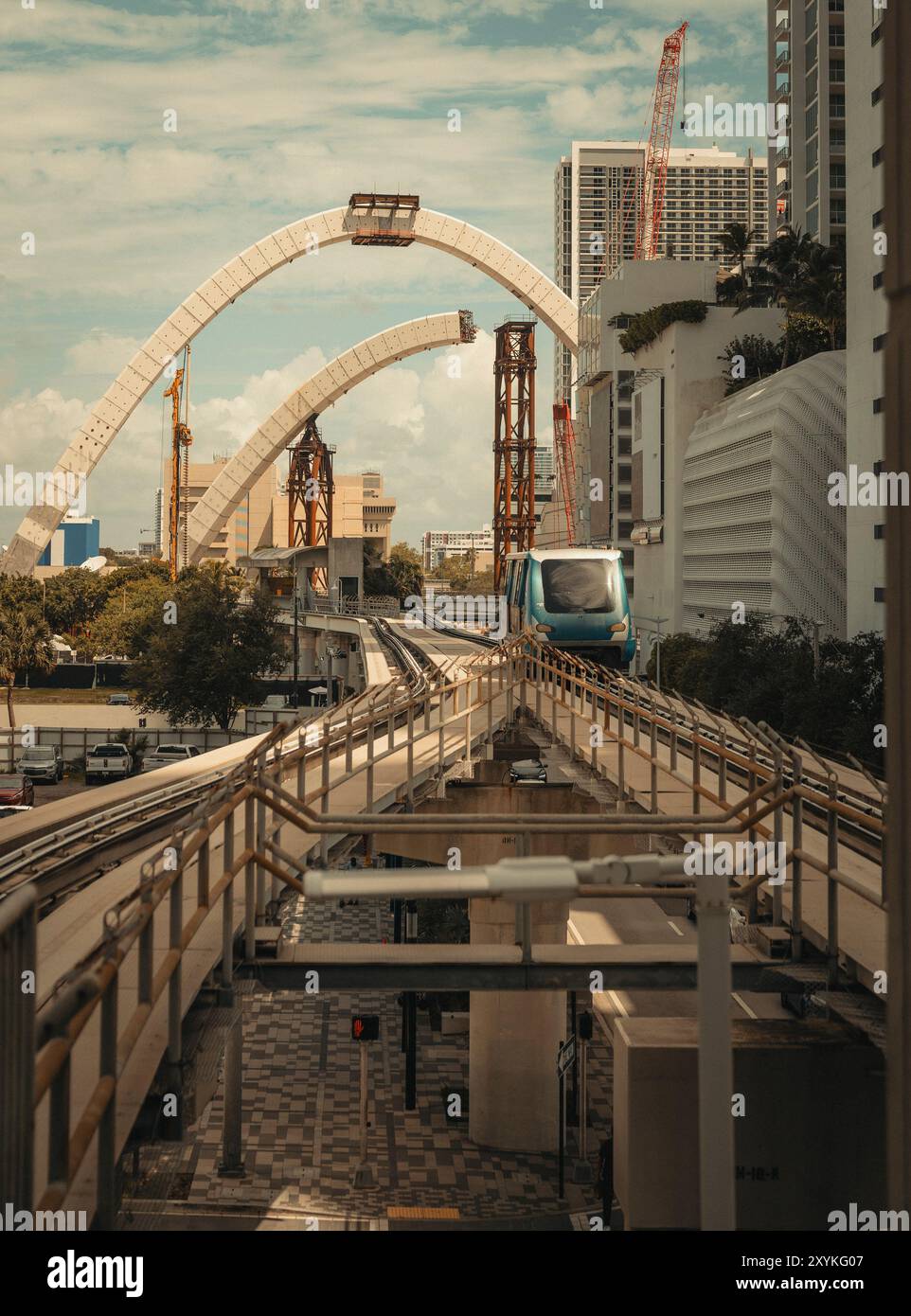 City downtown bridge metro mover miami Stock Photo - Alamy