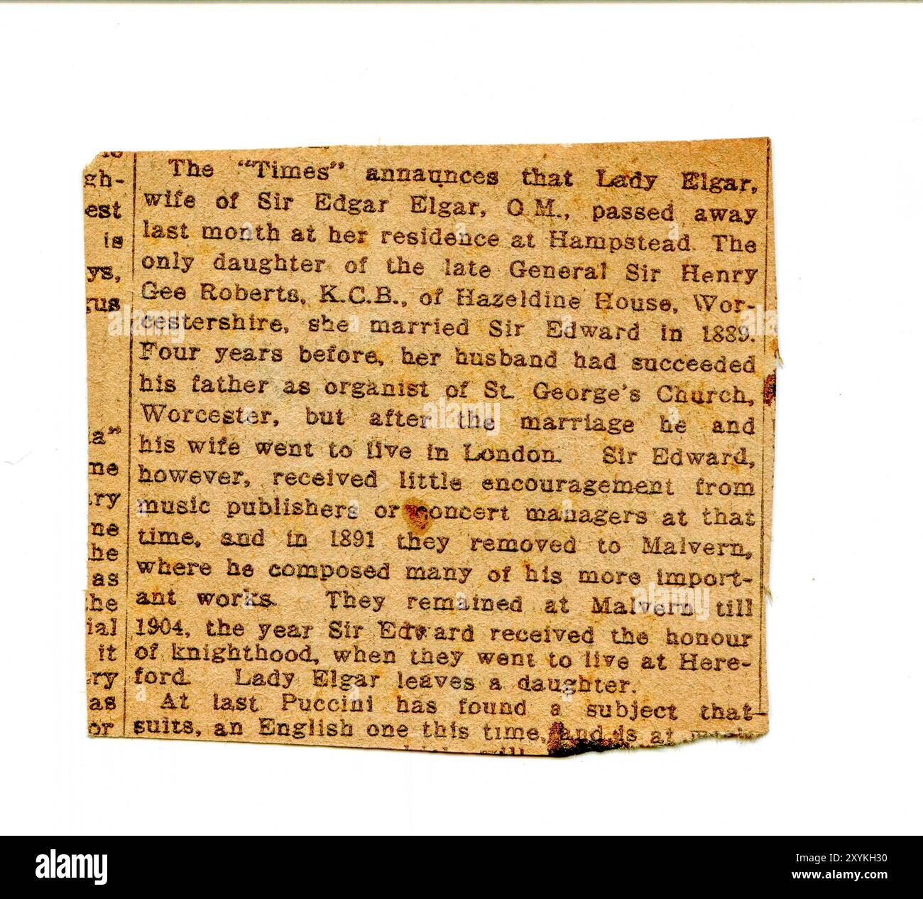 A newspaper clipping, with poor spelling, recording the death of Lady ...