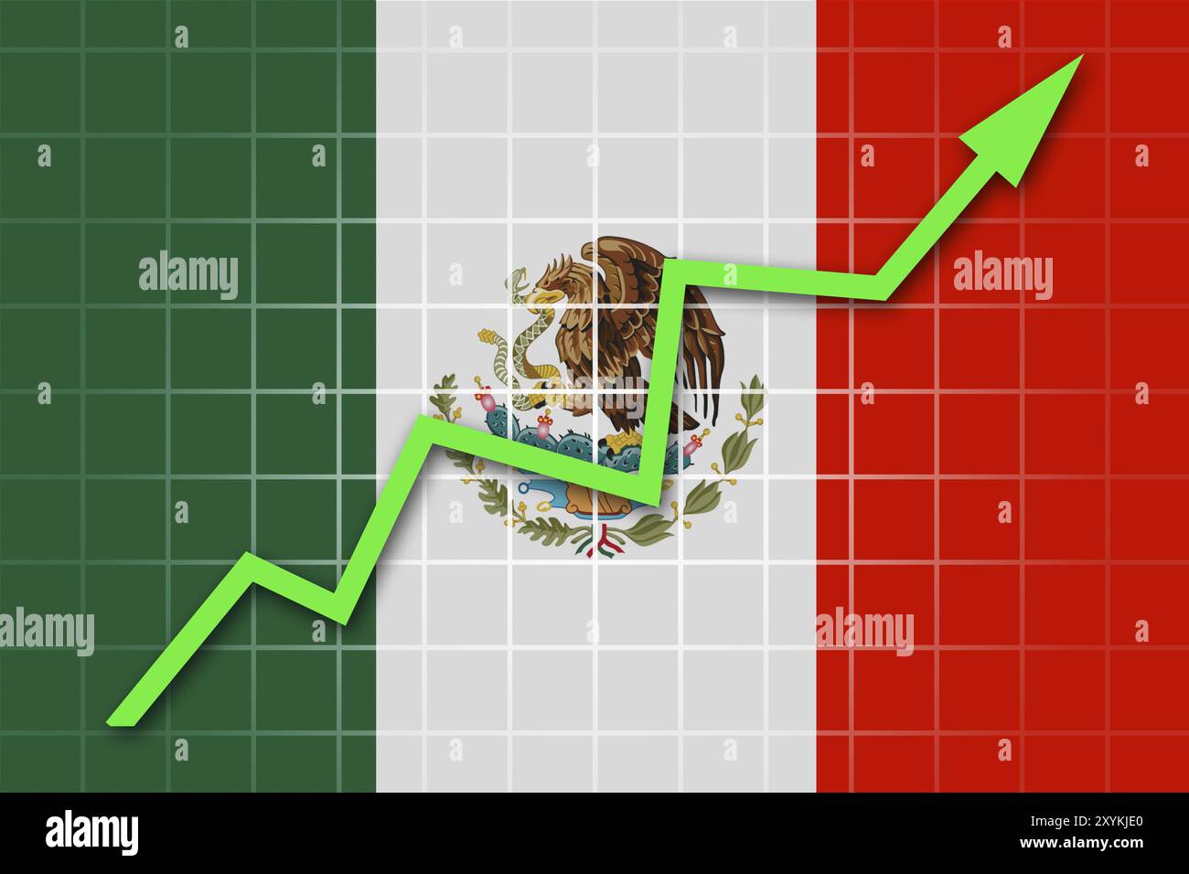 The Mexican flag and arrow graph going up Stock Photo - Alamy