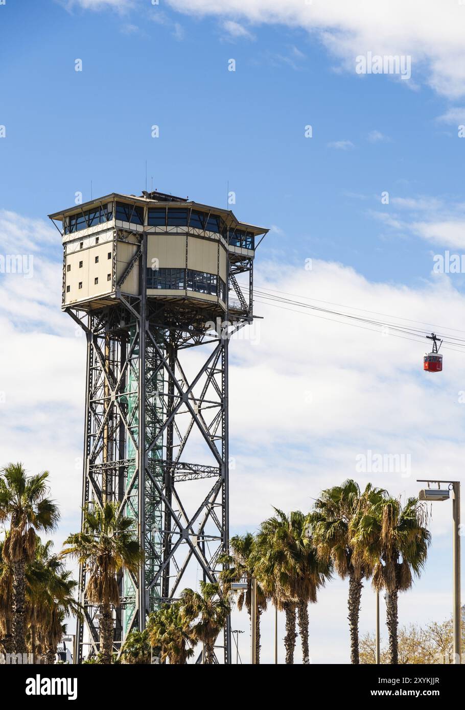 Cable car with gondola over the Old Harbour in Barcelona, Spain, Europe ...
