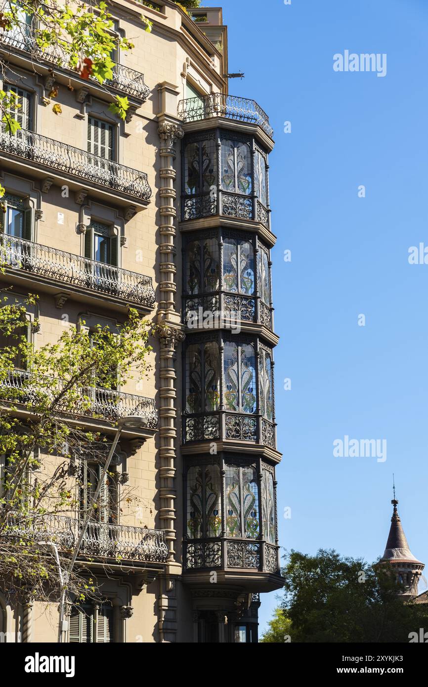 Art Nouveau bay window on a house in Barcelona, Spain, Europe Stock ...