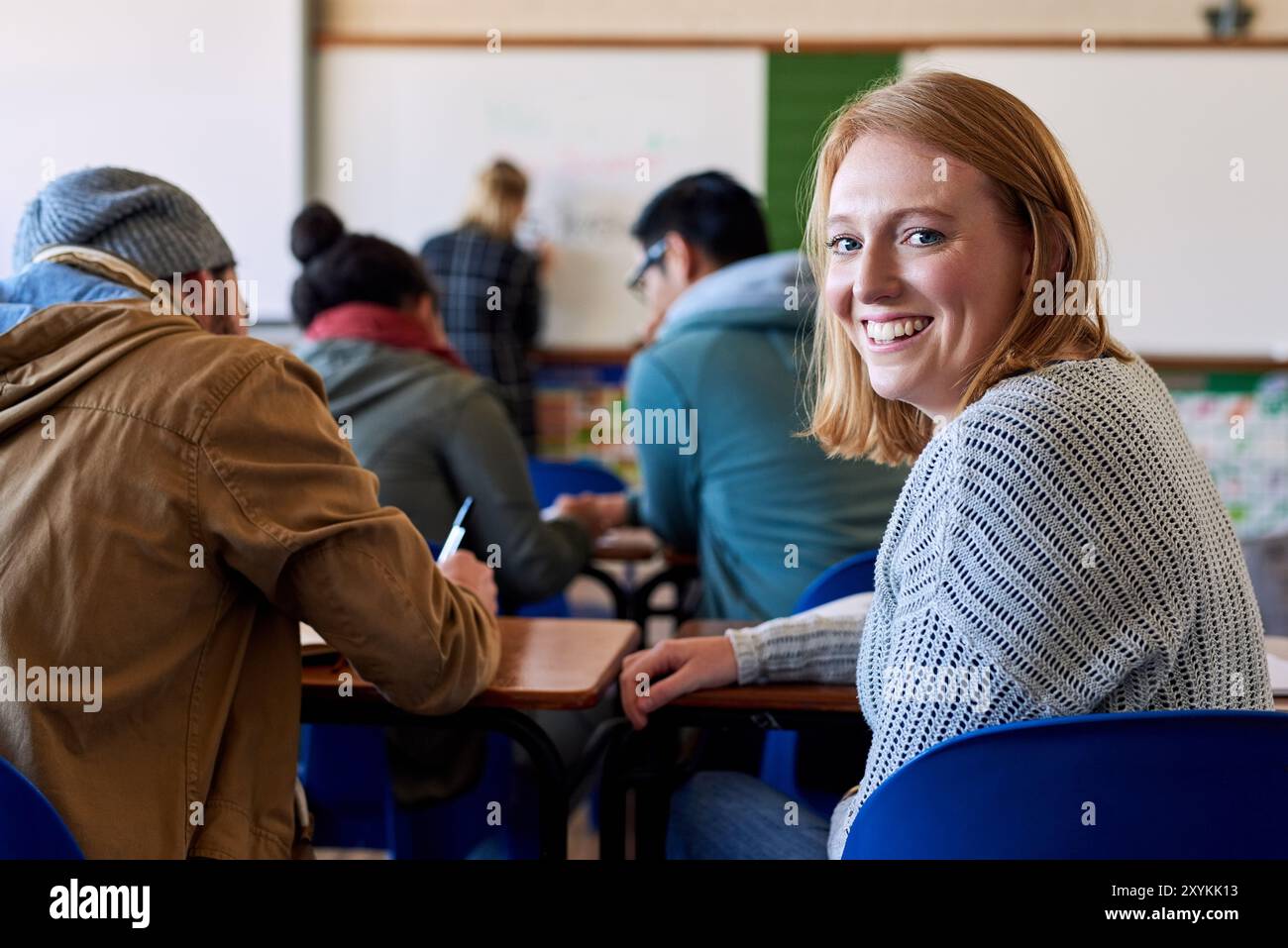 Happy, portrait and woman as university student for classroom, lecture ...