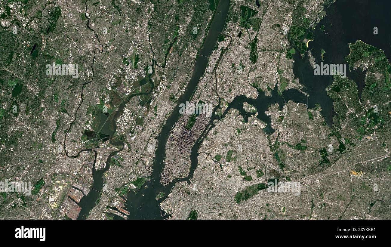 Manhattan Island in the North Atlantic Ocean on a satellite image taken ...