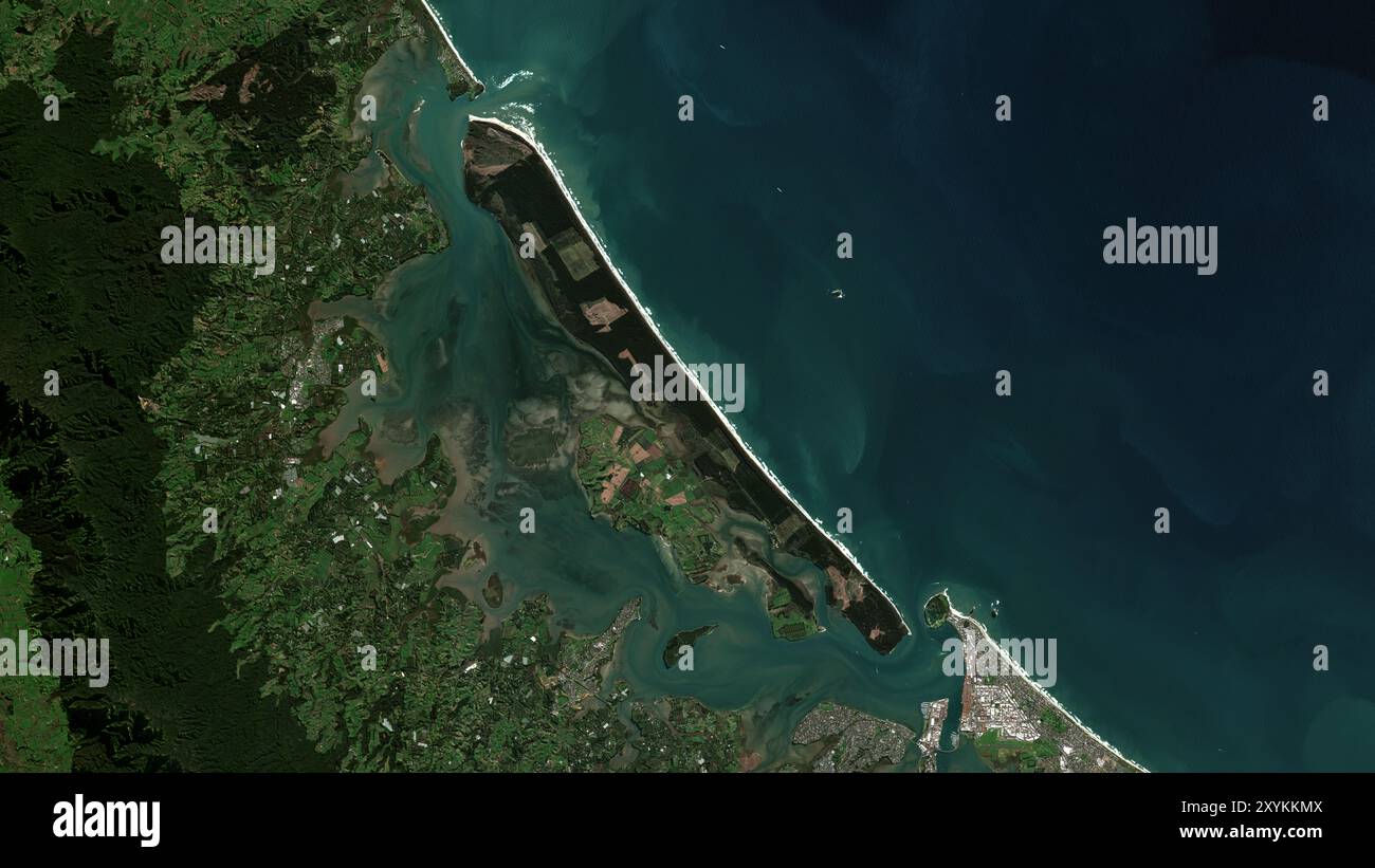 Matakana Island in the South Pacific Ocean on a satellite image taken ...