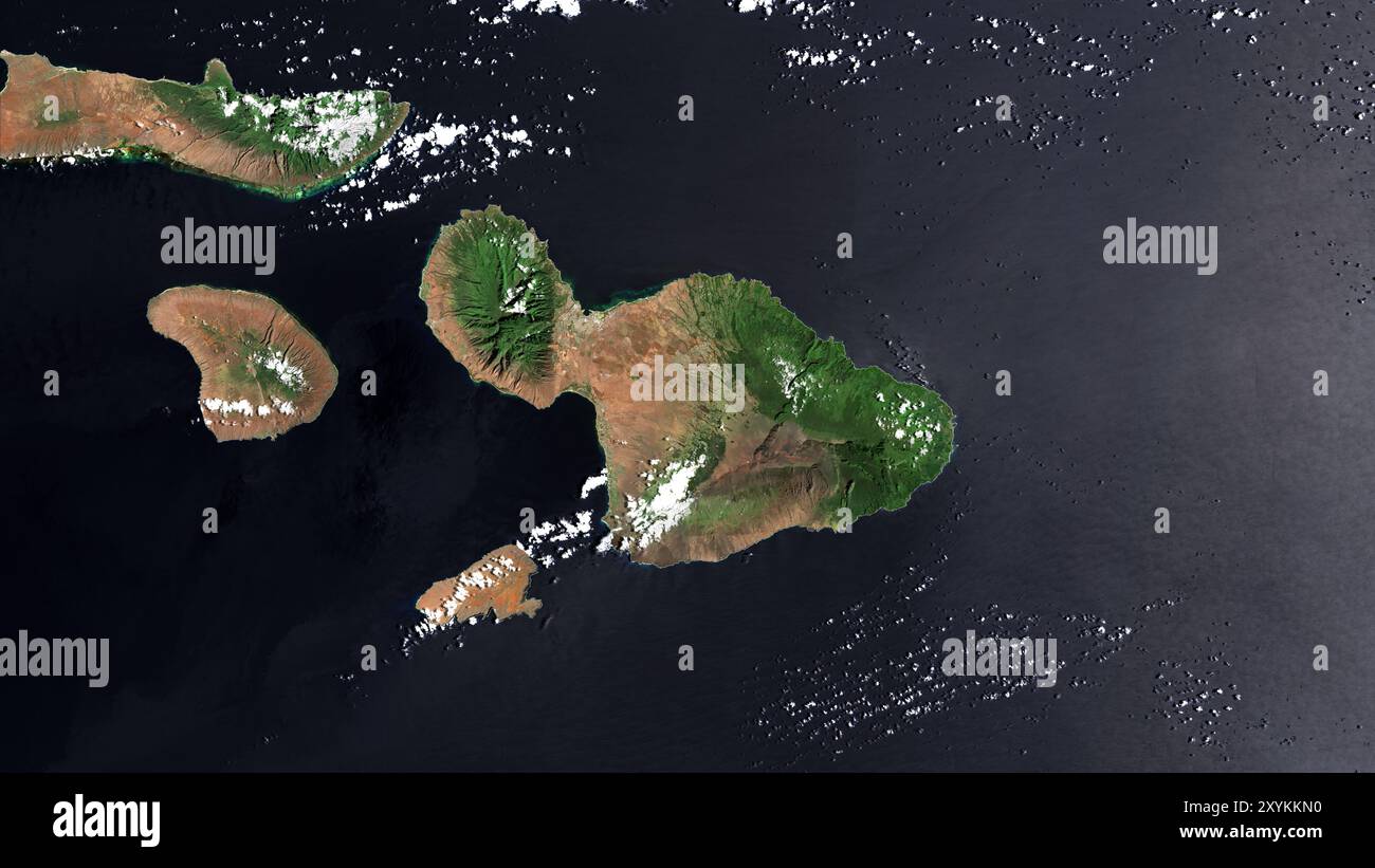 Maui Island in the North Pacific Ocean on a satellite image taken in ...